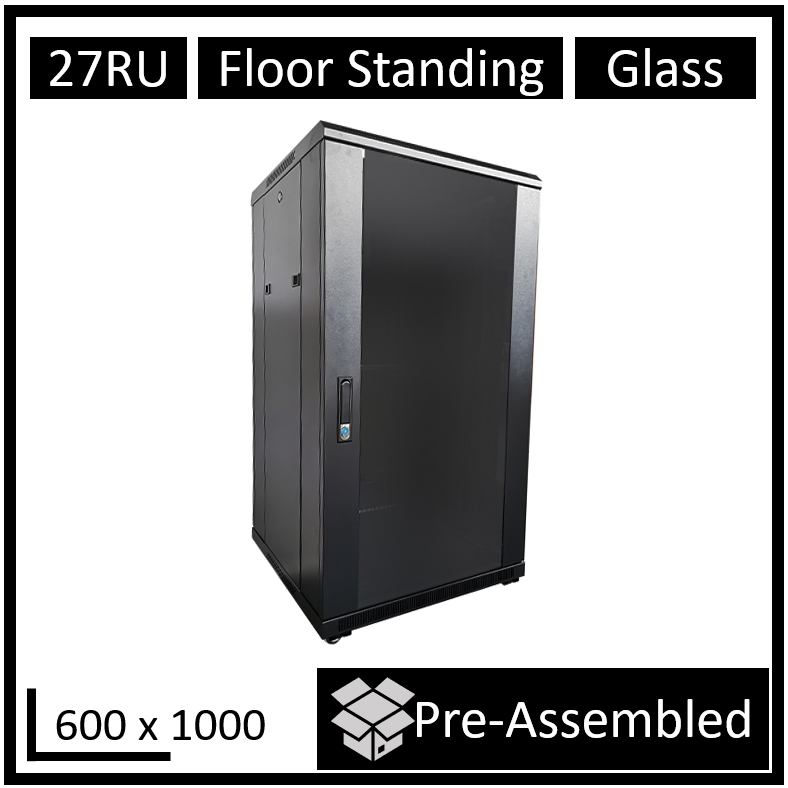 LDR Assembled 27U Server Rack Cabinet (600mm x 1000mm) Glass Door, 1x ...